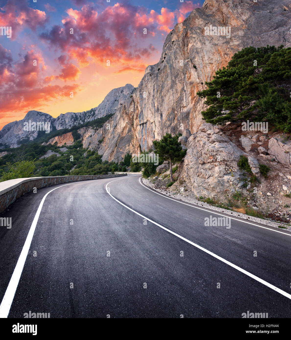 Asphalt road. Colorful landscape with beautiful winding mountain road ... Asphalt road. Colorful landscape with beautiful winding mountain road ...