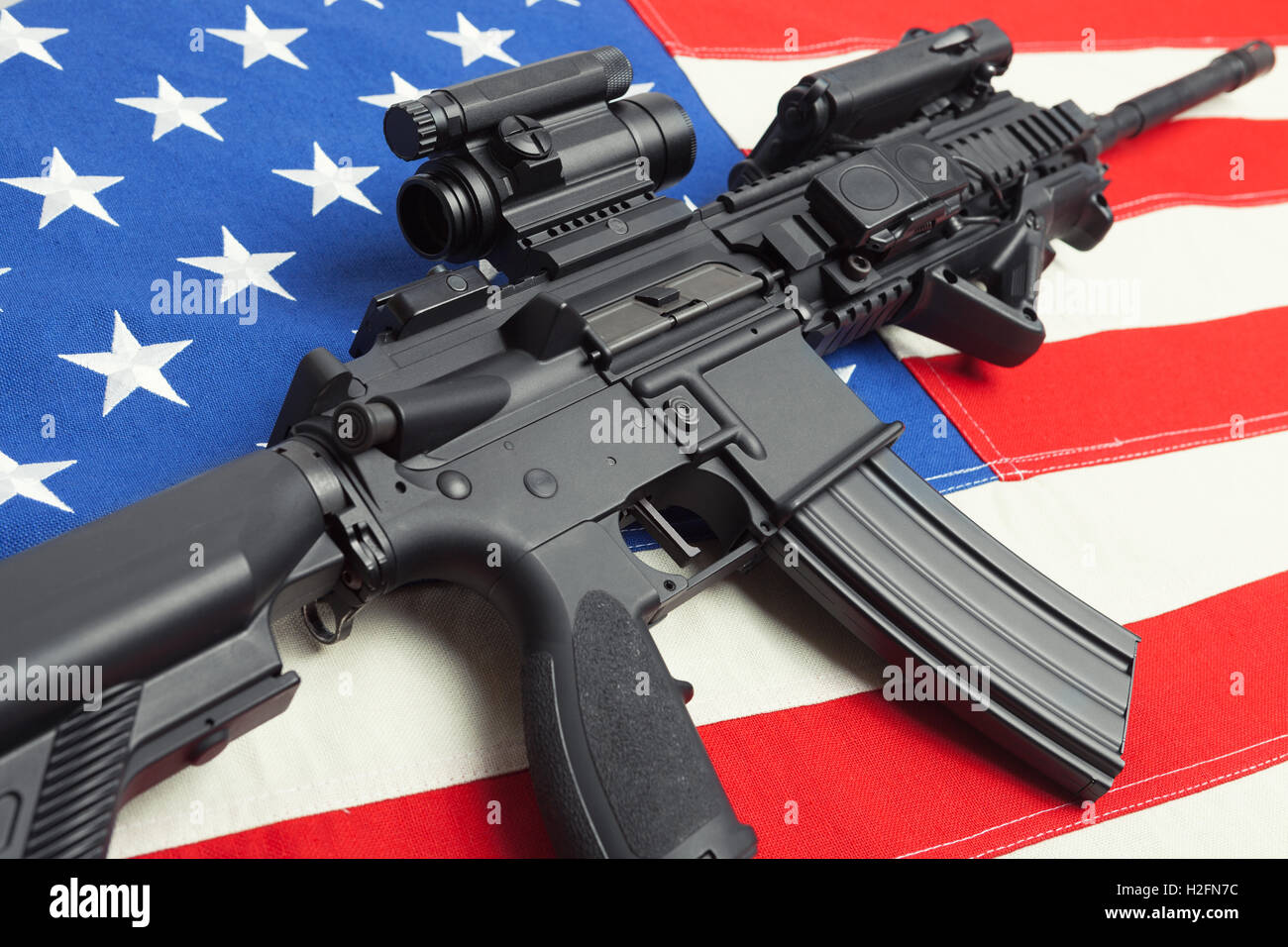 Part of national flag with machine gun over it series - United States ...