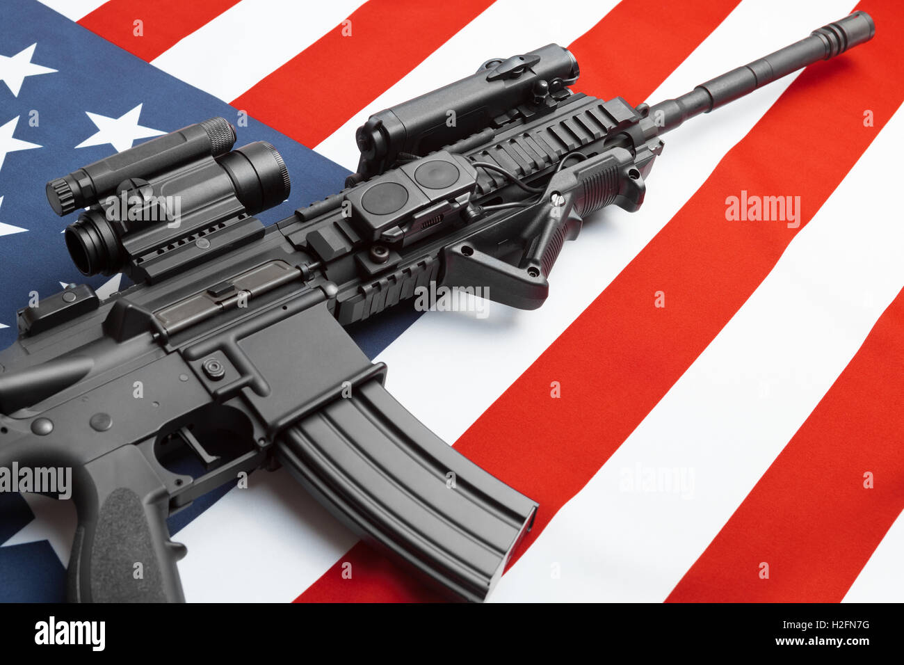 Part of national flag with machine gun over it series - United States ...