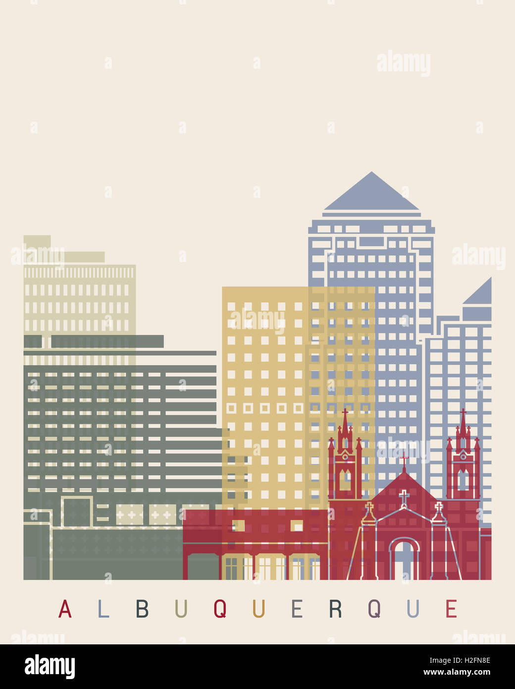 Albuquerque skyline poster in editable vector file Stock Photo - Alamy