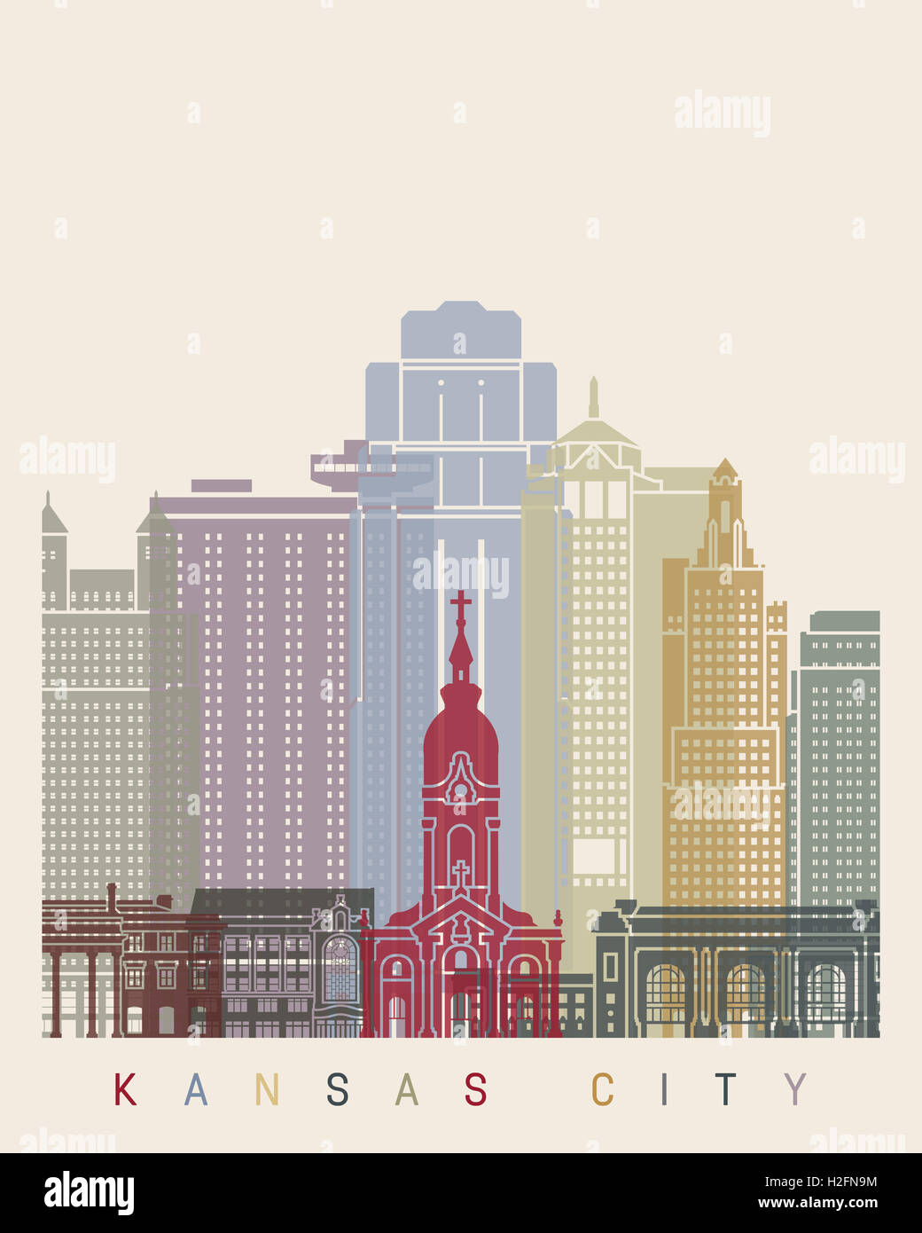 Kansas City skyline poster in editable vector file Stock Photo - Alamy