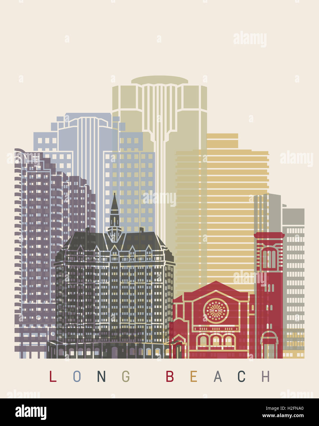 Long Beach skyline poster in editable vector file Stock Photo - Alamy