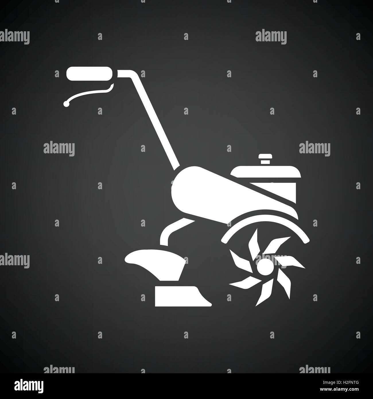 Garden tiller icon. Black background with white. Vector illustration ...