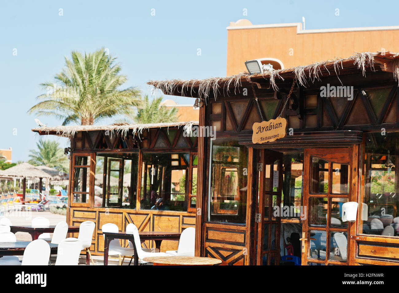 Hurghada, Egypt -20 August 2016: Arabian cafe restaurant in luxury ...