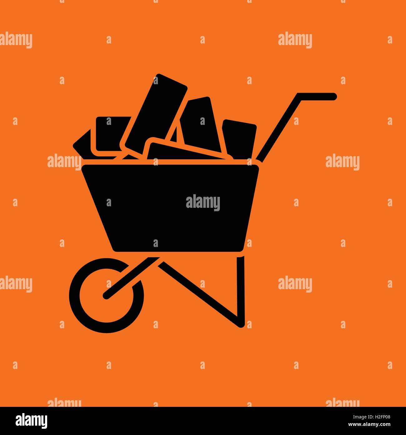 Icon of construction cart . Orange background with black. Vector ...