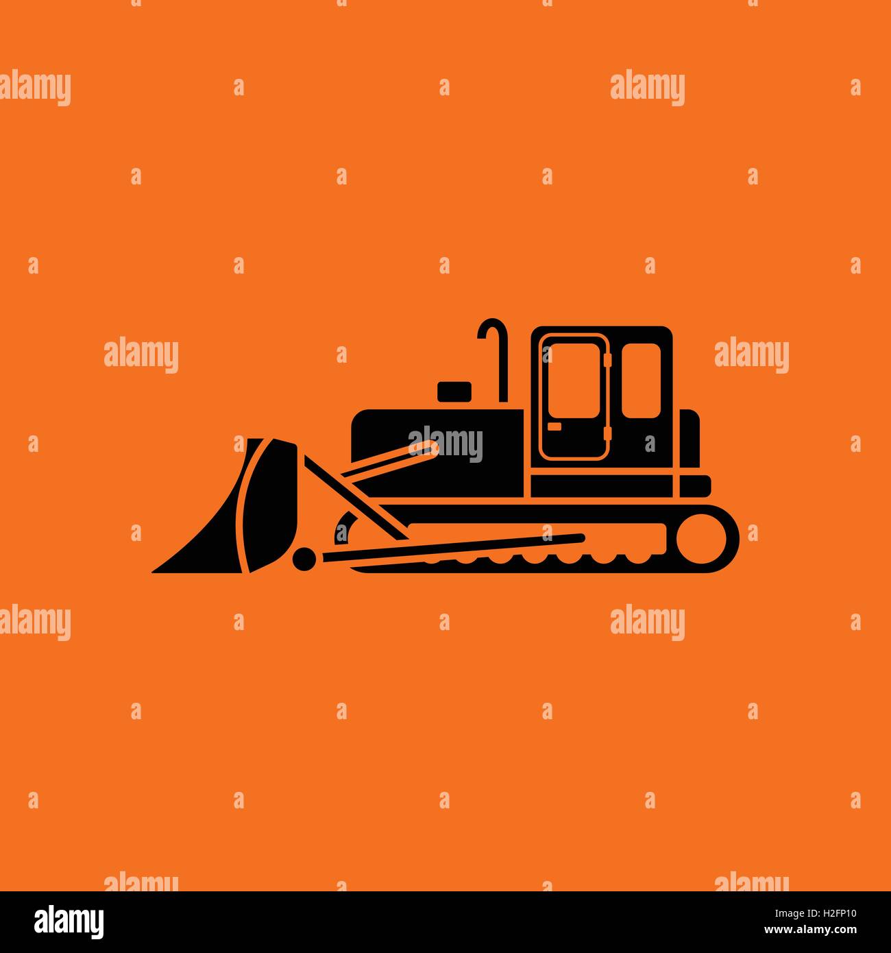Icon of Construction bulldozer. Orange background with black. Vector ...