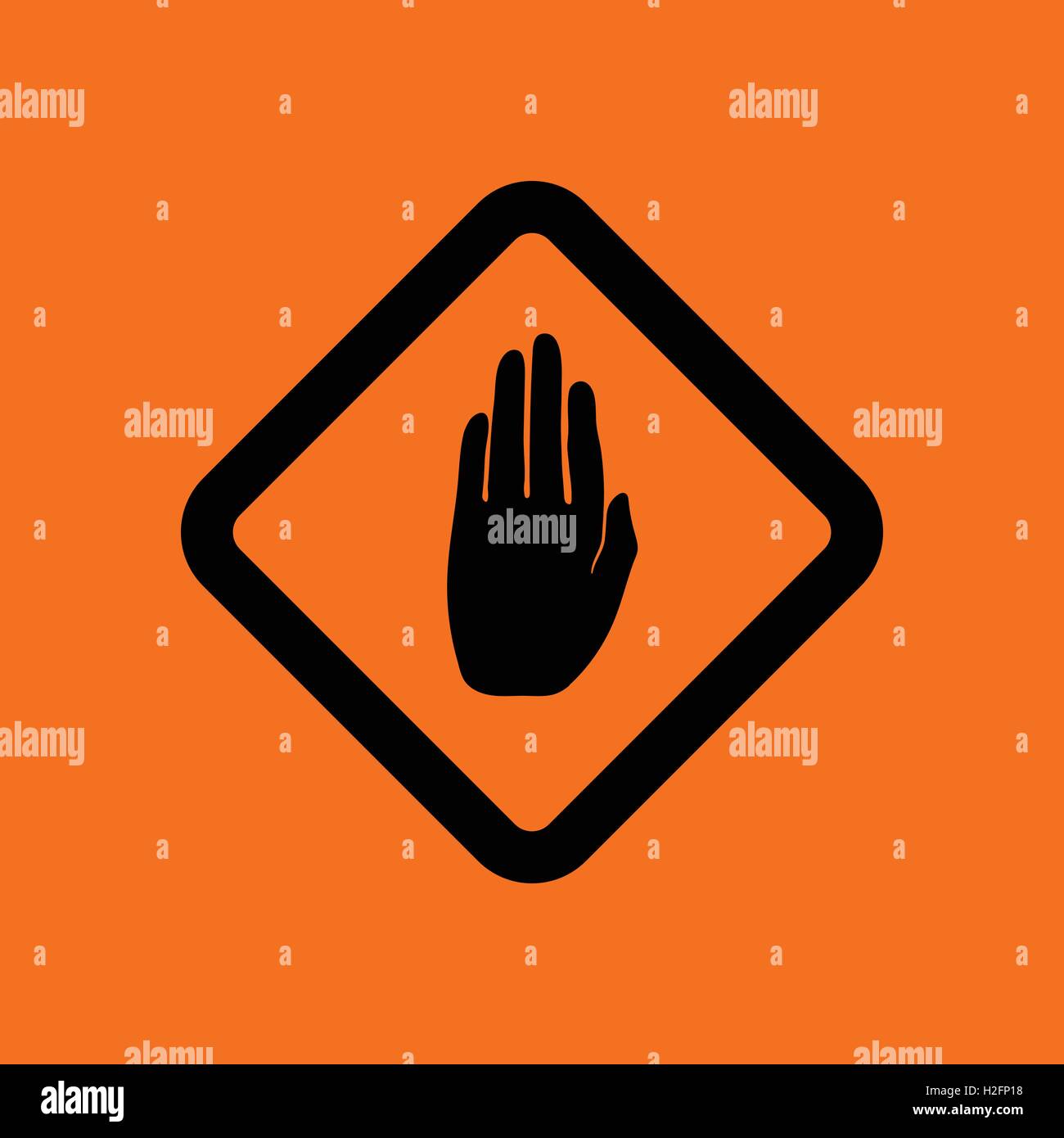 Icon of Warning hand. Orange background with black. Vector illustration ...