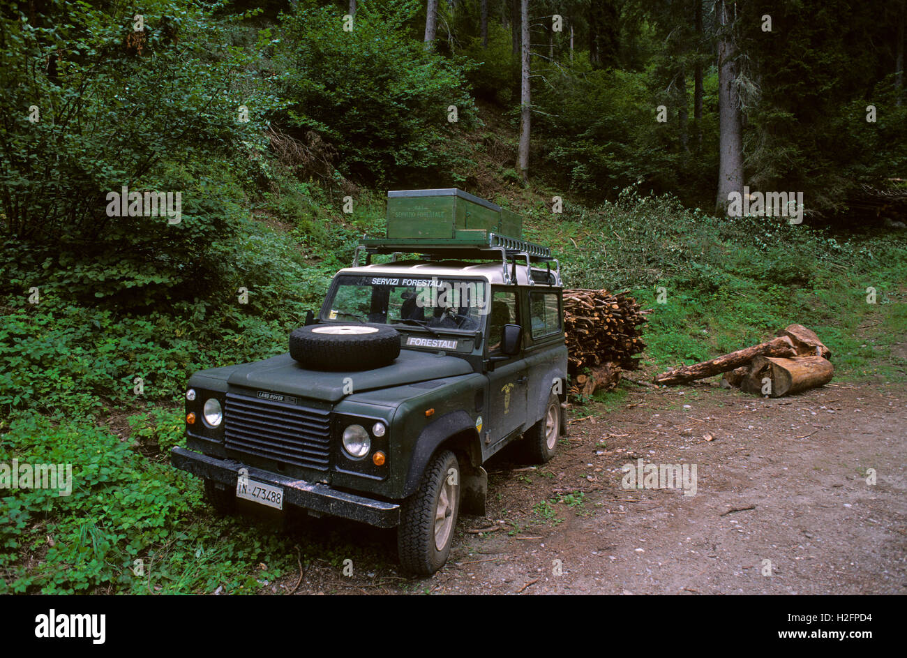 Land Rover four-wheel drive in Val Meledrio, Val di Sole, Adamello ...