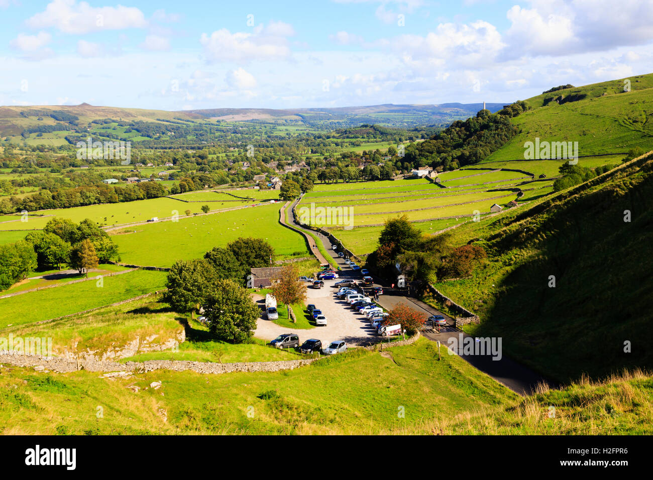 The car park and Castleton, Winnats Pass, High Peak, Peak District ...