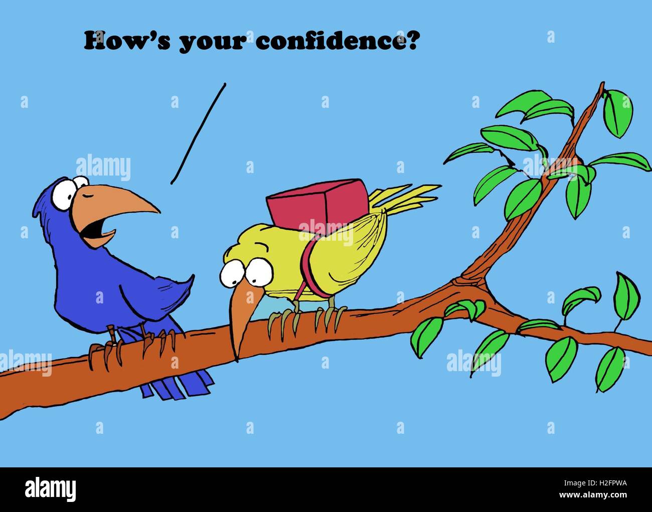 Color illustration of bird wearing a parachute, other bird asks her ...