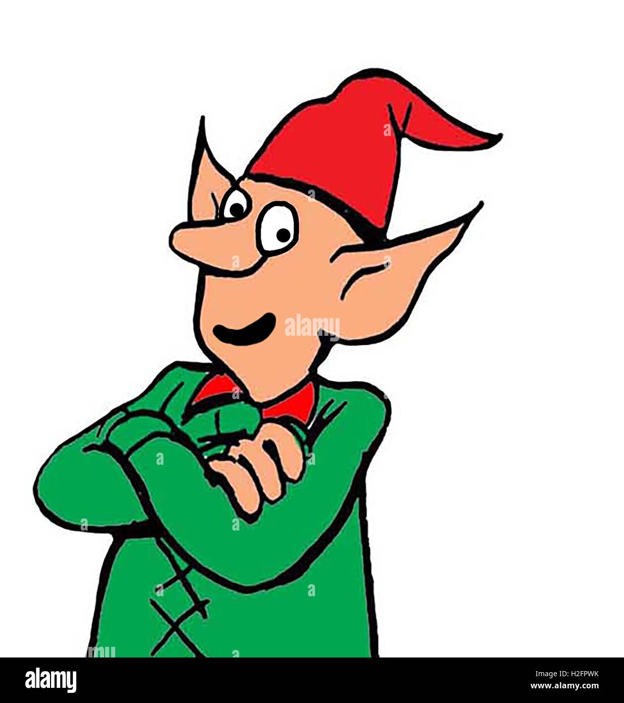 Color Christmas illustration of smiling elf Stock Photo - Alamy