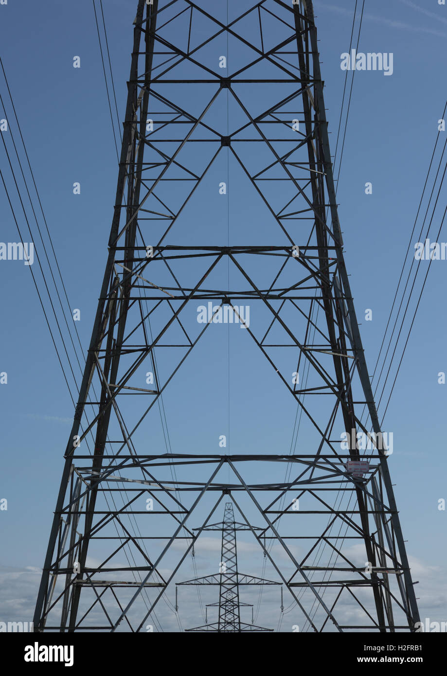 Electricity pylon and high voltage overhead power lines part of the ...