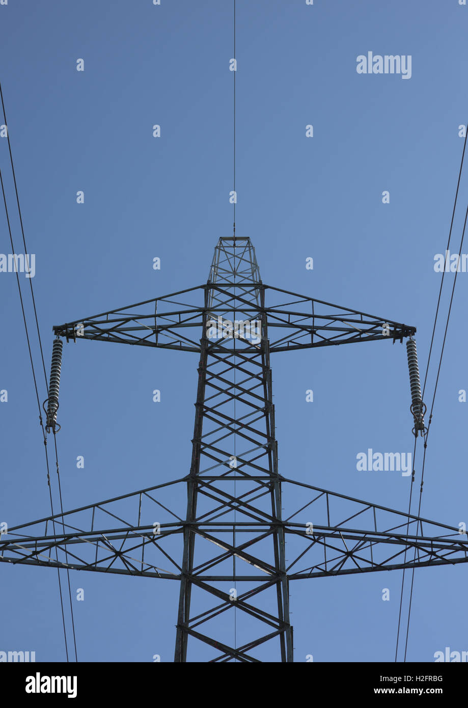 Electricity pylon and high voltage overhead power lines part of the the ...