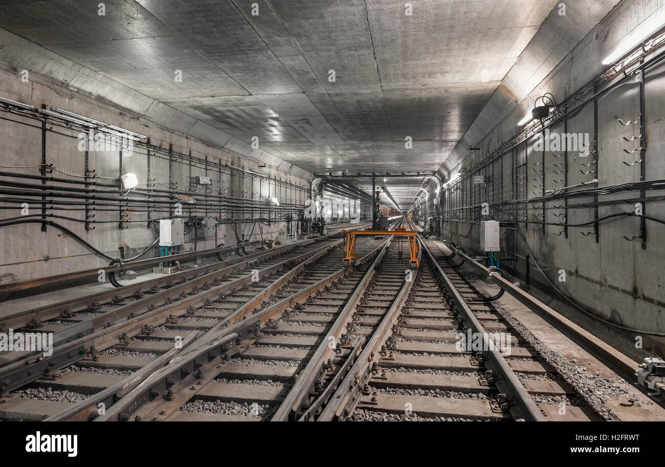 System forks railway tracks in the modern subway tunnel Stock Photo - Alamy