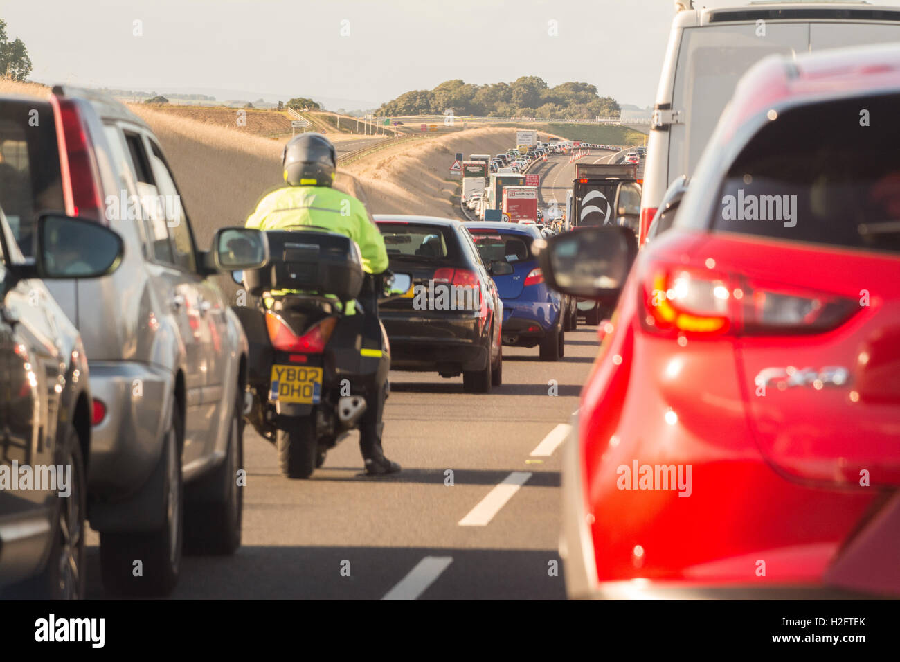 Queuing traffic on A1(M) motorway due to road improvement works ...