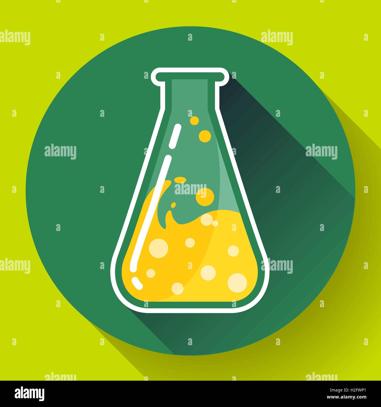 Chemical triangular lab flask with liquid icon. Flat design style Stock ...