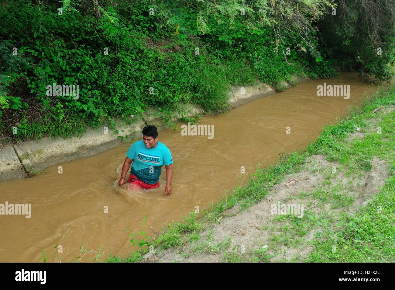 Irrigation ditch in PUERTO PIZARRO. Department of Tumbes .PERU Stock ...