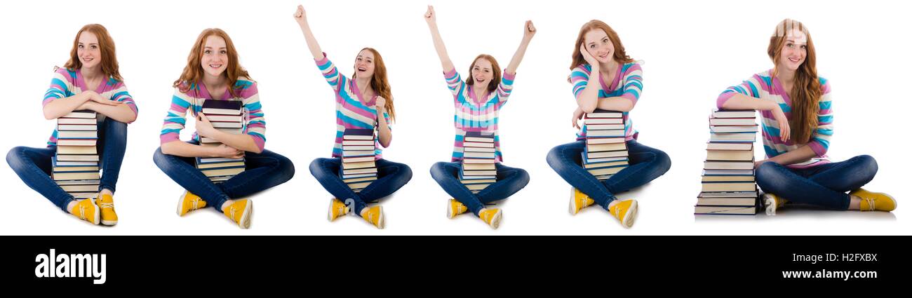 Young student with books isolated on white Stock Photo - Alamy