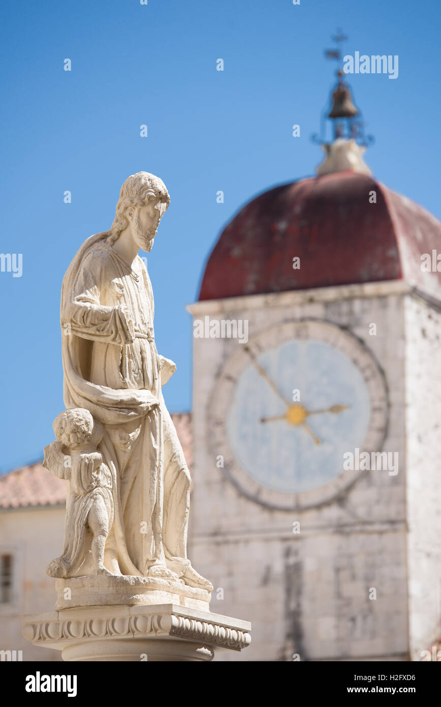 Photo of the statue of Saint Lawrence in the central square of Trogir ...