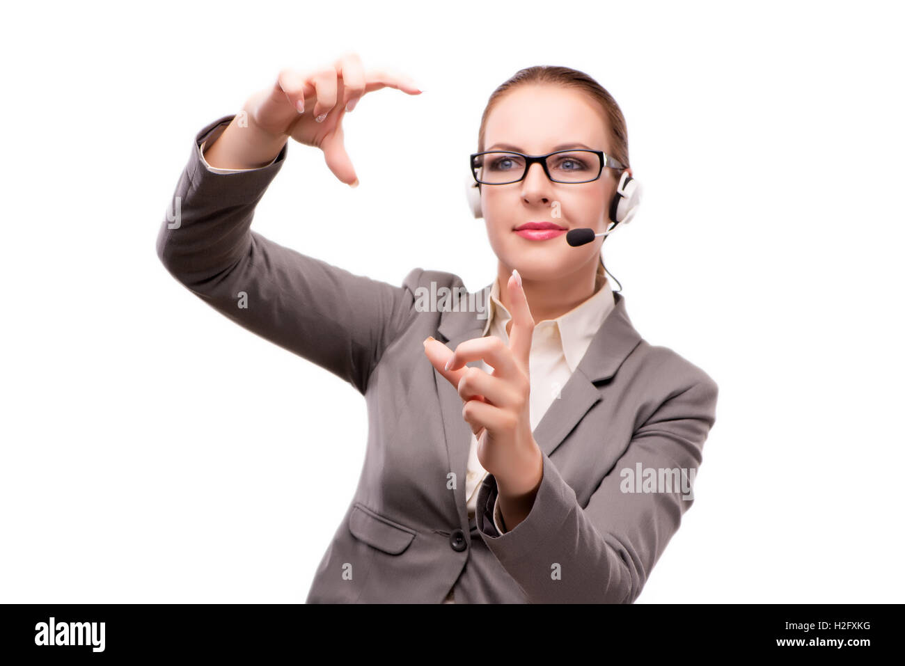 Call center operator isolated on white background Stock Photo - Alamy