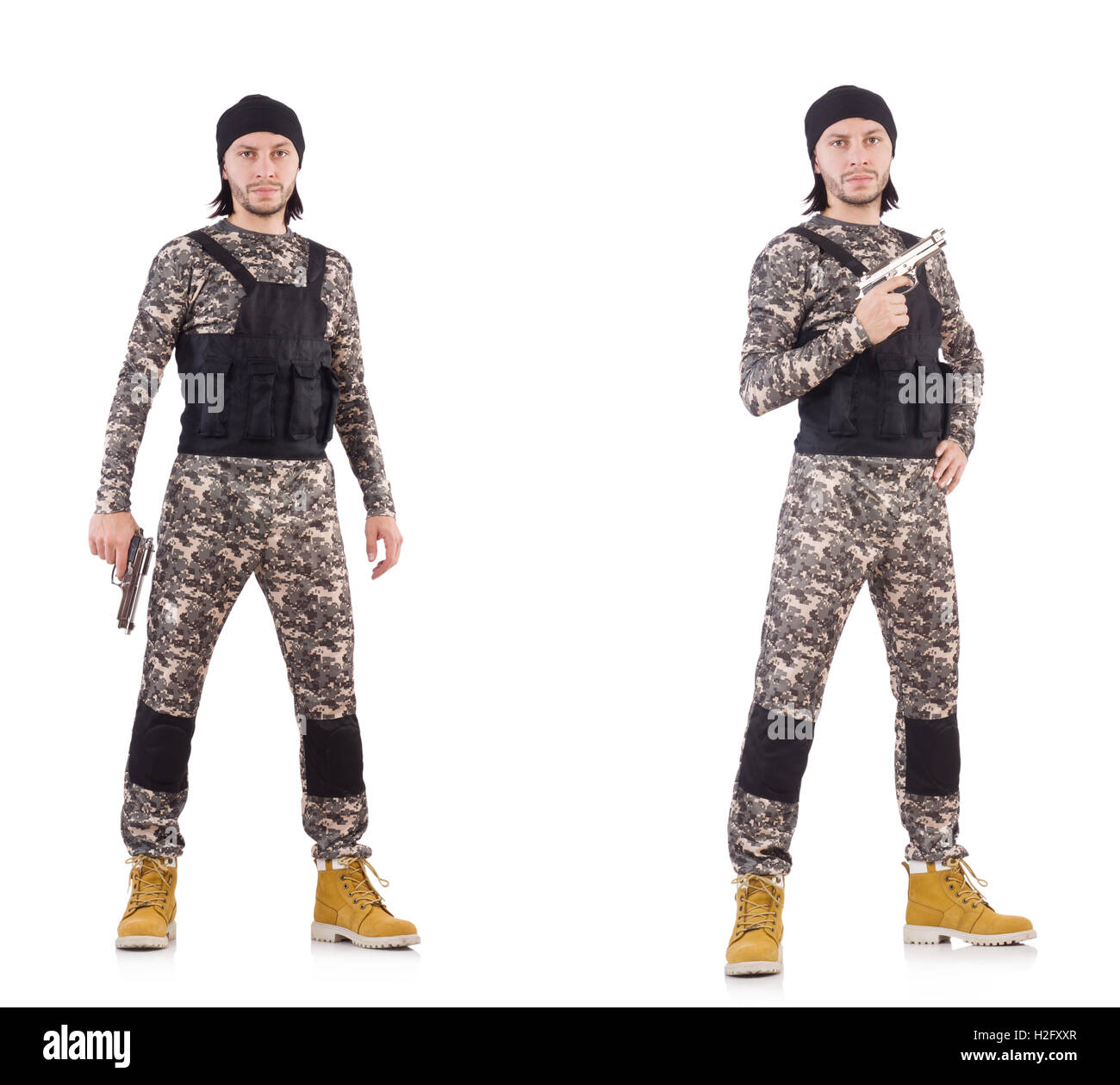 Soldier with gun isolated on white Stock Photo - Alamy