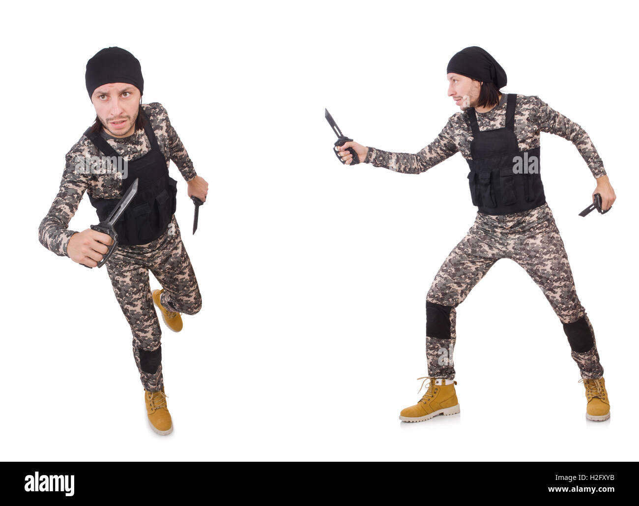 Soldier with knife isolated on white Stock Photo - Alamy