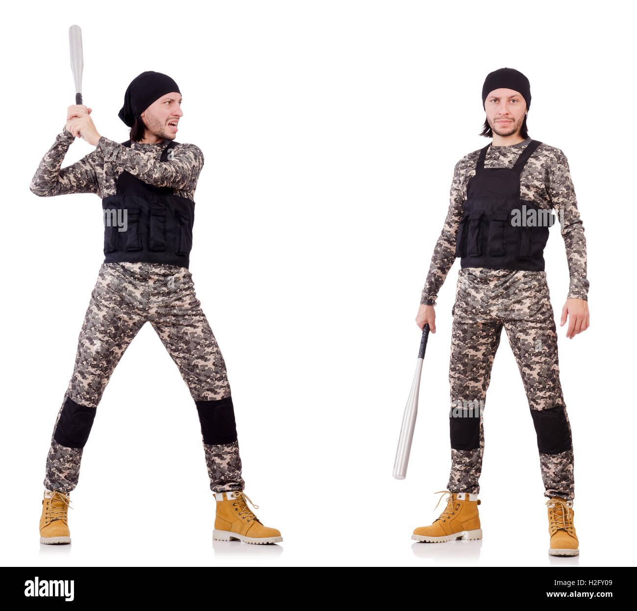 Soldier with bat isolated on the white background Stock Photo - Alamy