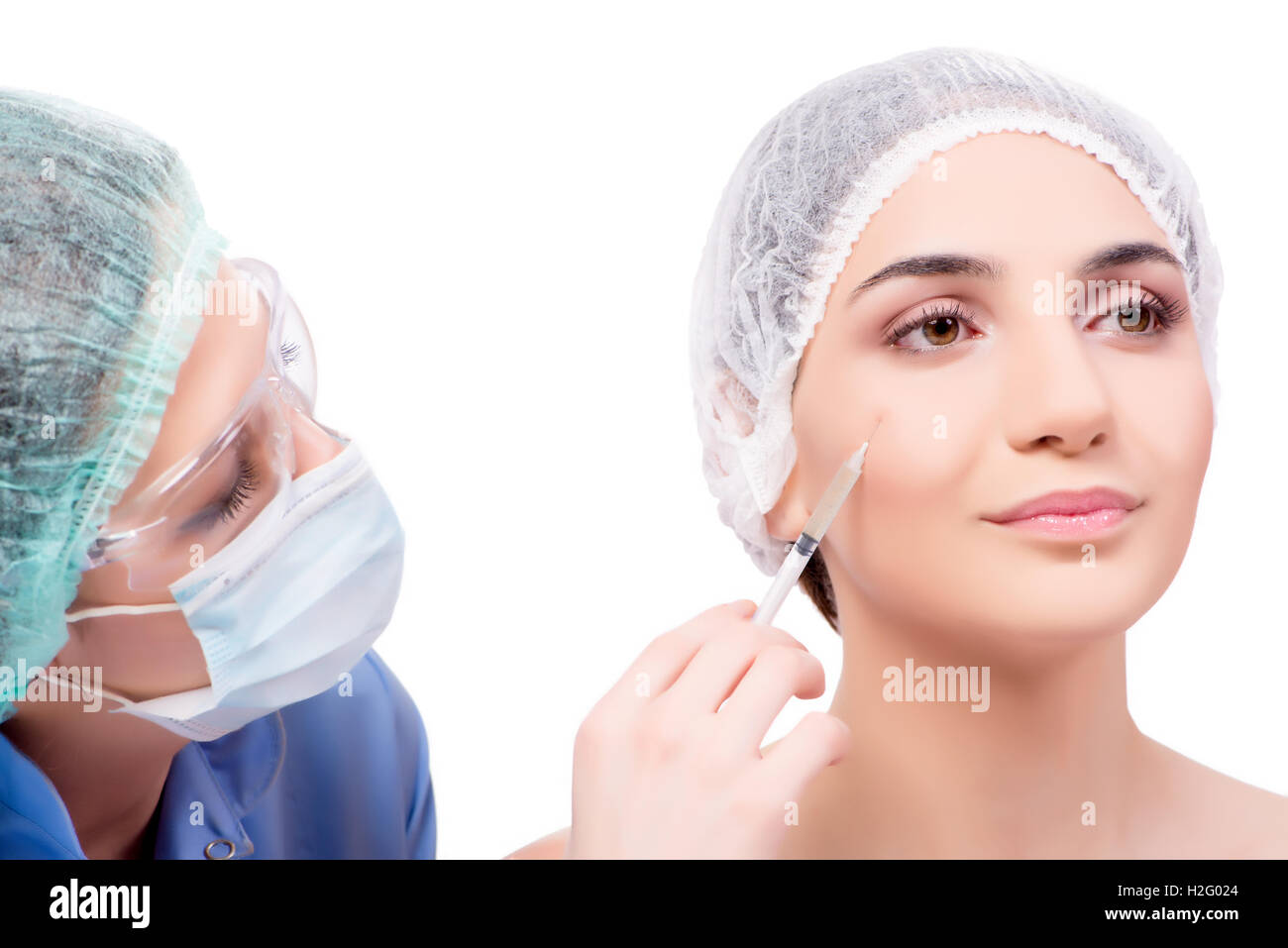 Young woman preparing for plastic surgery isolated on white Stock Photo ...