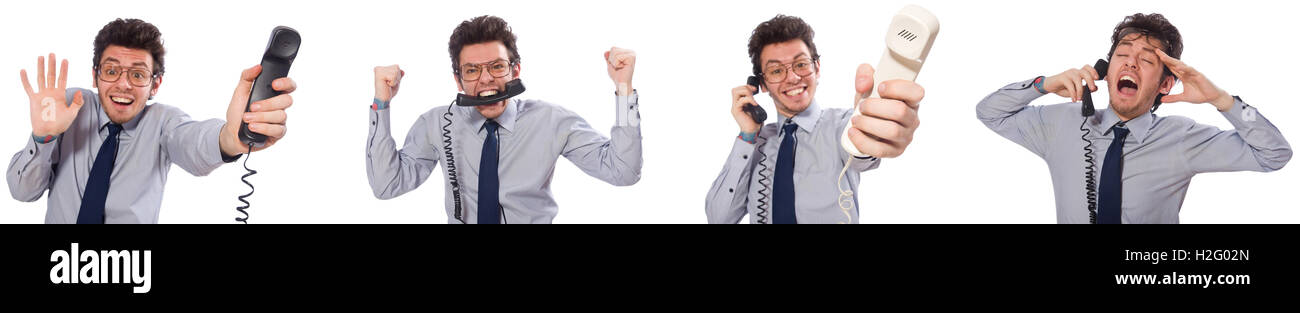 Angry call center employee in collage Stock Photo - Alamy