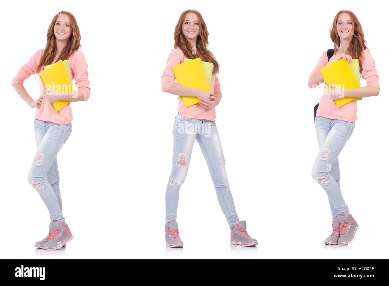 Young student with notebooks isolated on white Stock Photo - Alamy