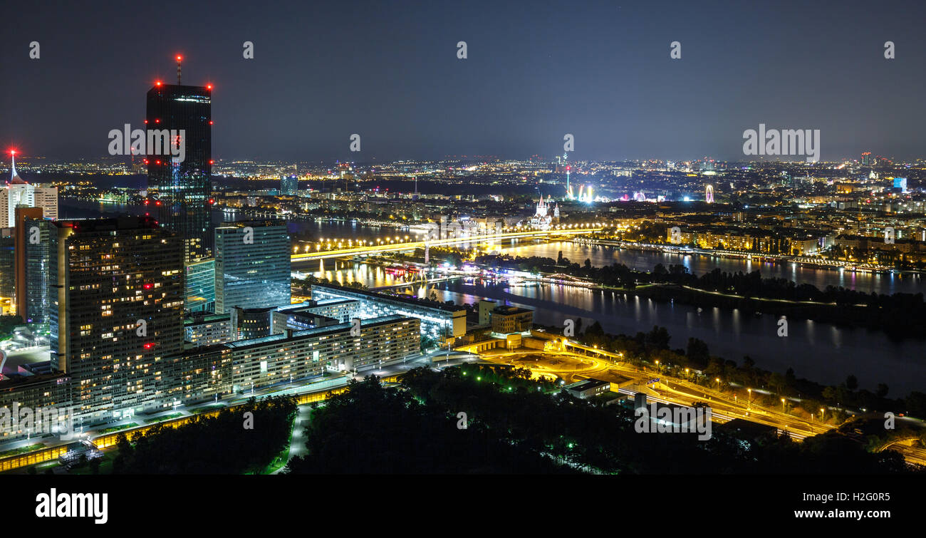Vienna by night landscape with city lights, aerial view Stock Photo - Alamy
