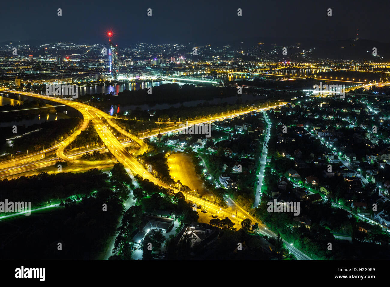 Vienna by night landscape with city lights, aerial view Stock Photo - Alamy
