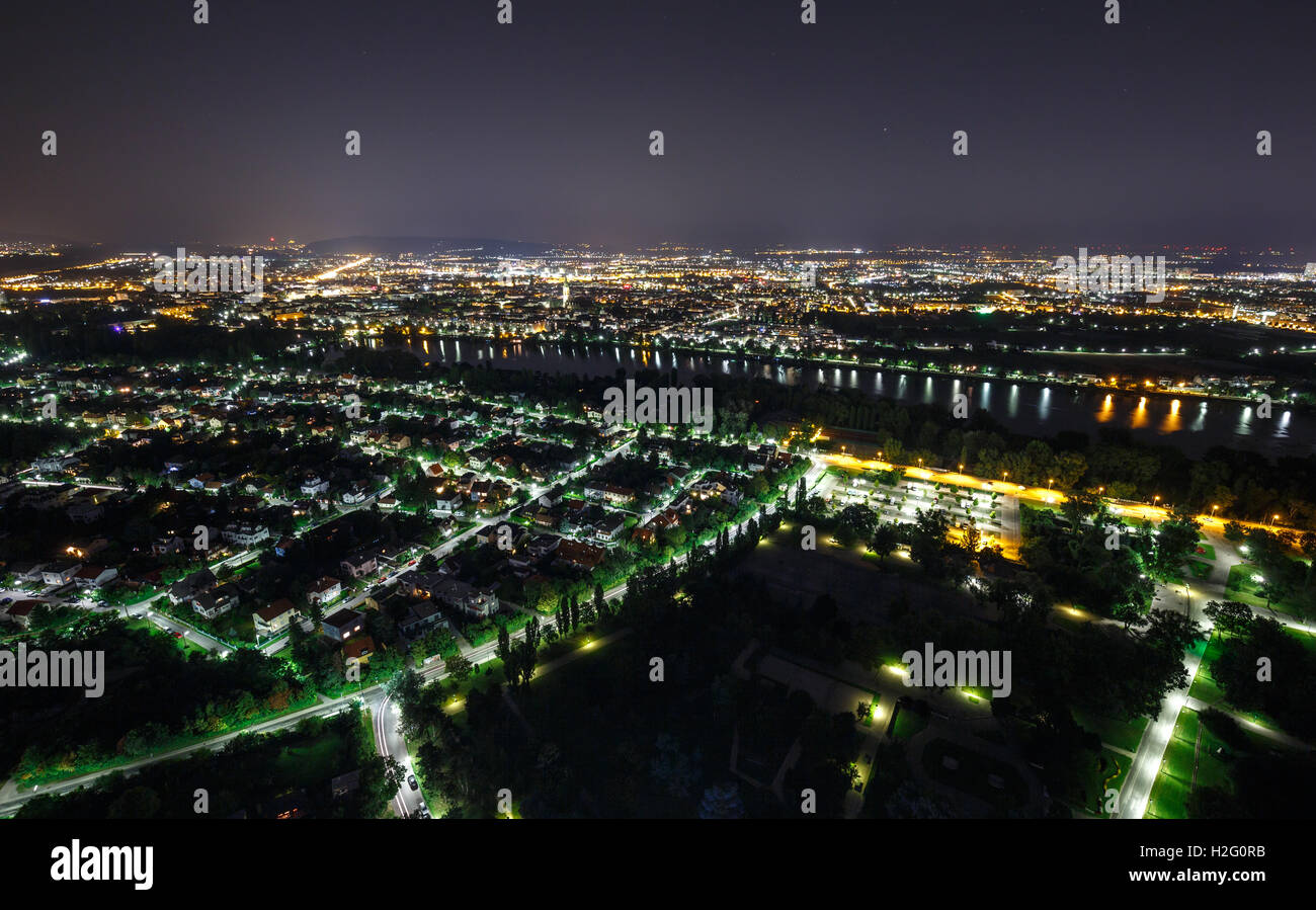 Vienna by night landscape with city lights, aerial view Stock Photo - Alamy