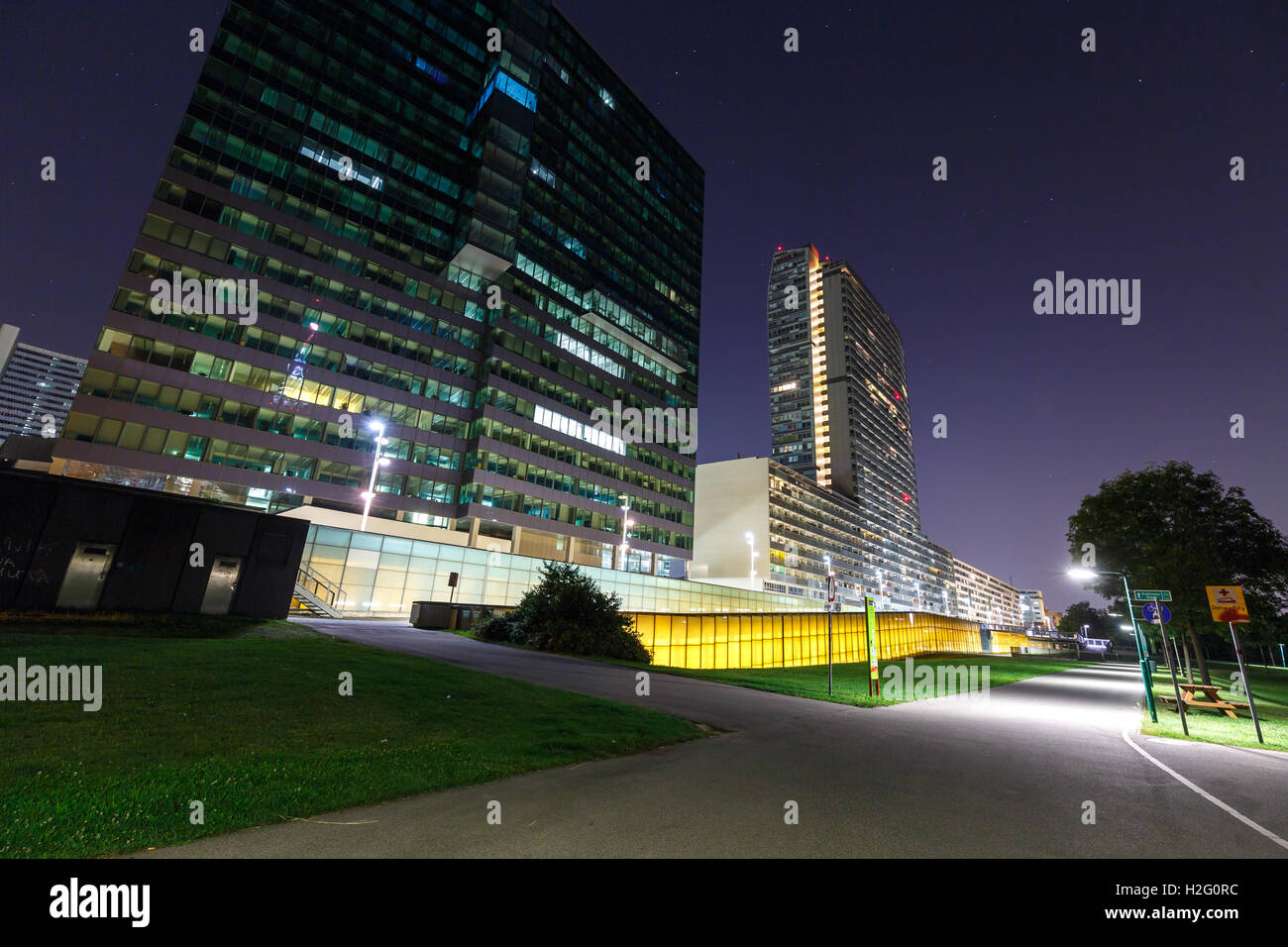 Donau stadt in Vienna, Austria, at night time Stock Photo - Alamy
