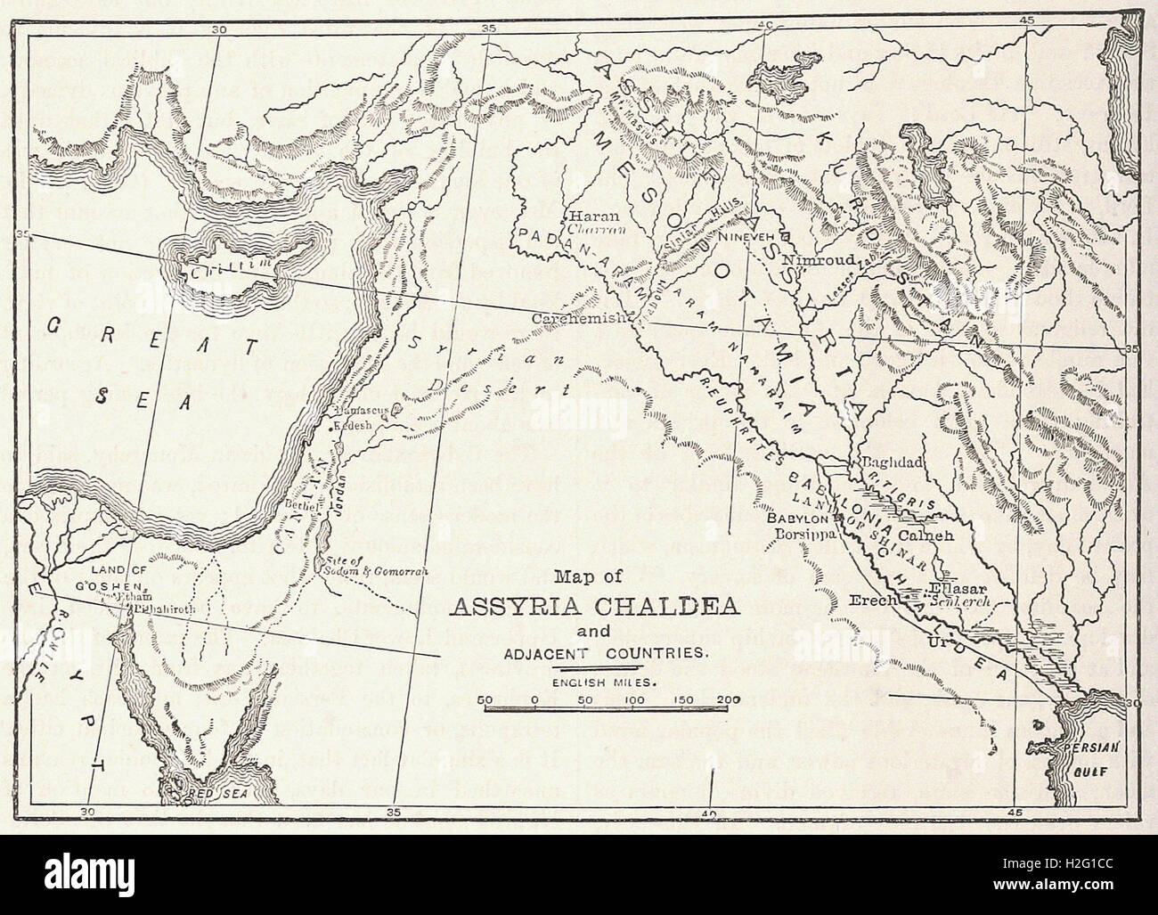 MAP OF CHALDÆA. - from 'Cassell's Illustrated Universal History' - 1882 ...