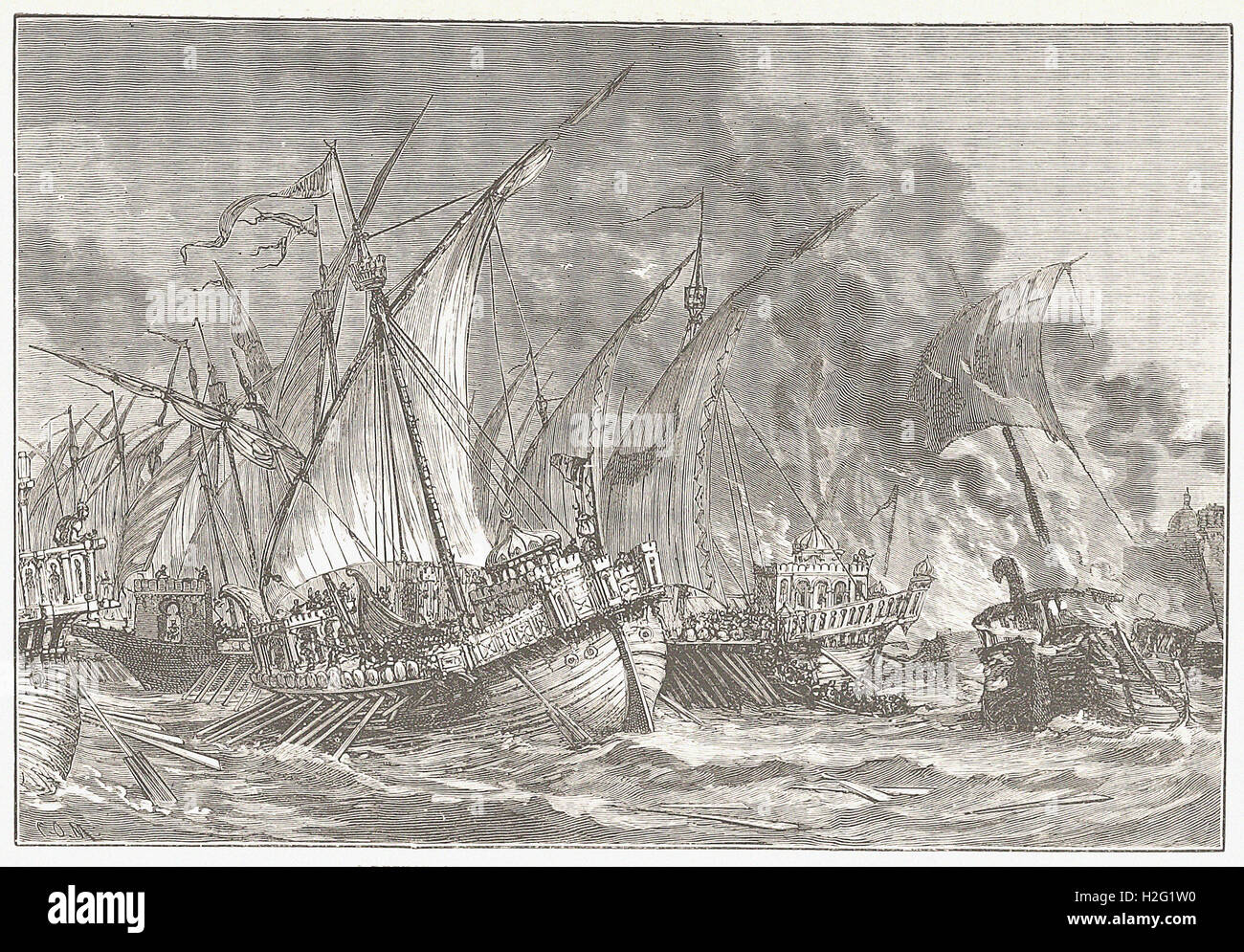 DEFEAT OF THE SARACENIC FLEET BEFORE CONSTANTINOPLE. - from 'Cassell's ...