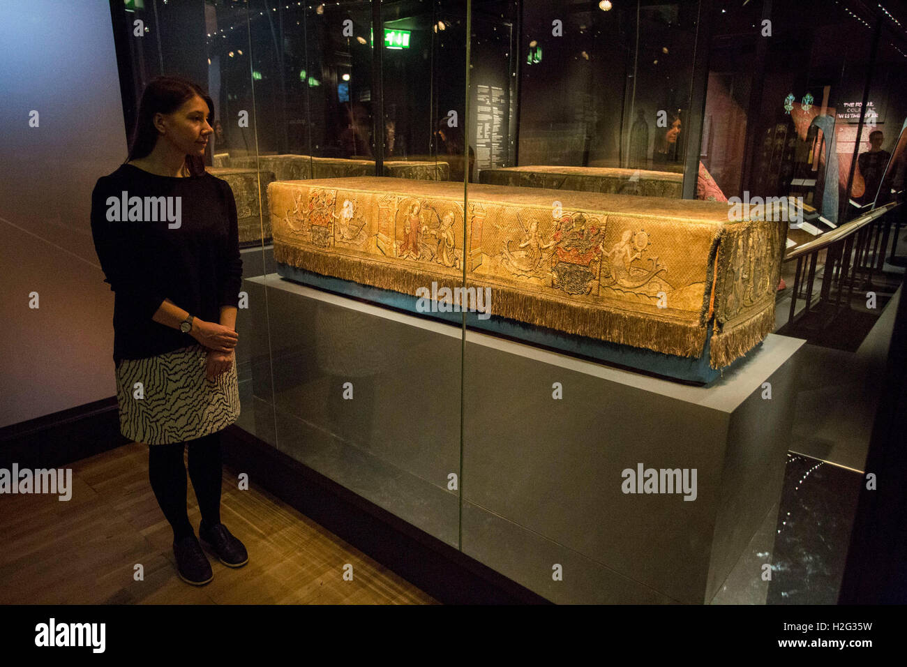 A woman looks at the Fishmonger's Pall on display as part of the Opus ...