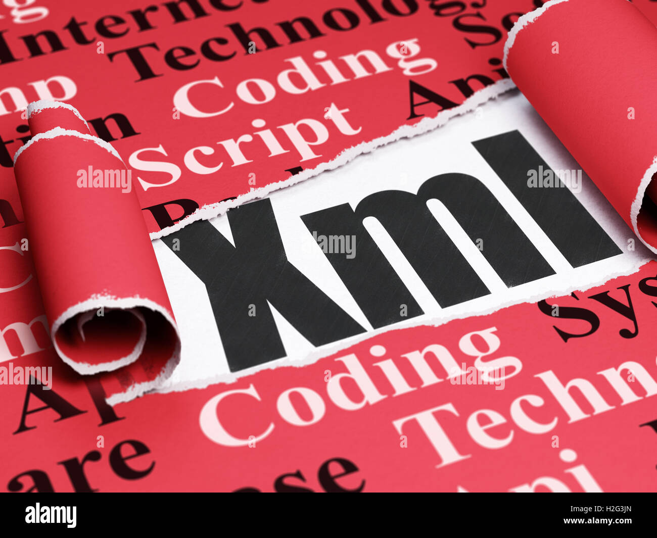 Programming concept: black text Xml under the piece of torn paper Stock ...