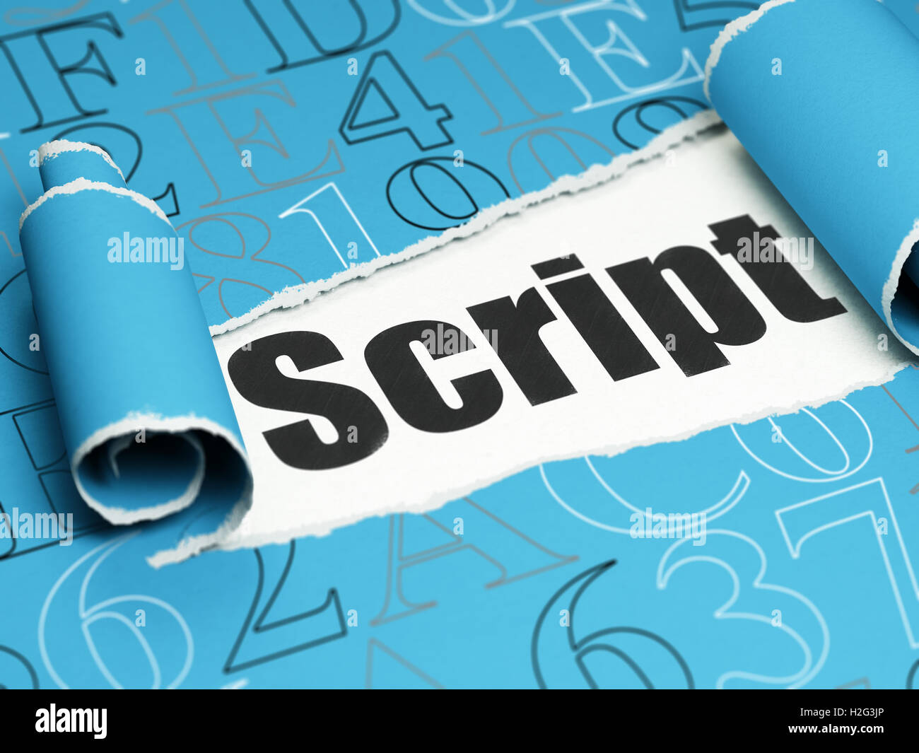 Software concept: black text Script under the piece of torn paper Stock ...