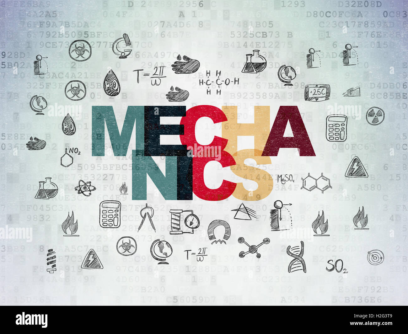 Science concept: Mechanics on Digital Data Paper background Stock Photo ...
