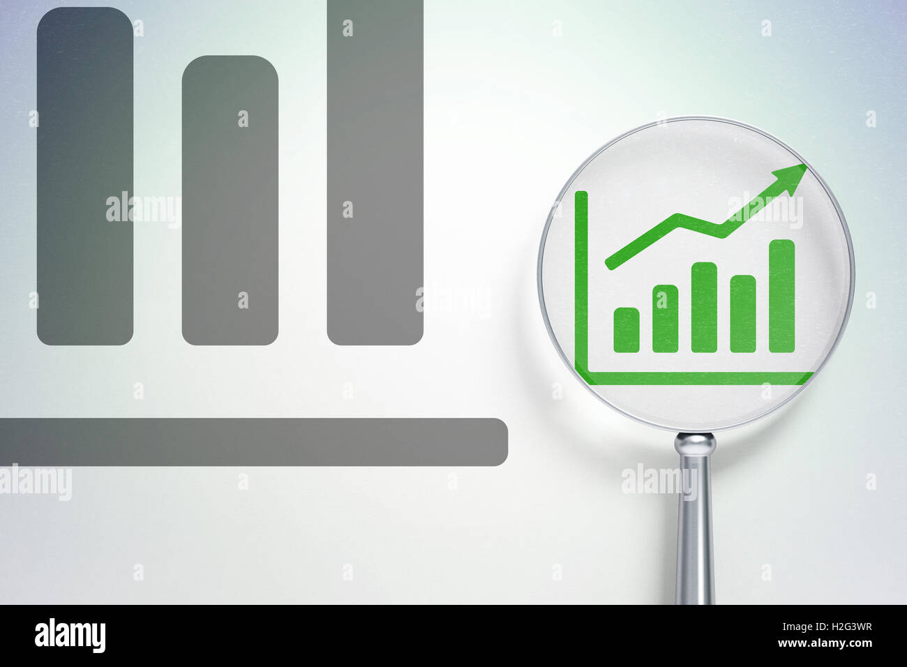 Marketing concept: Growth Graph with optical glass on digital ...