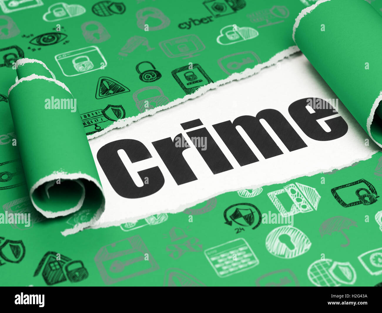 Protection concept: black text Crime under the piece of torn paper ...