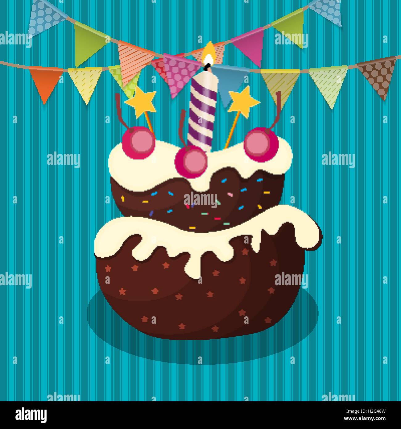 Color Glossy Happy Birthday Balloons, Flags and Cake Banner Back Stock ...