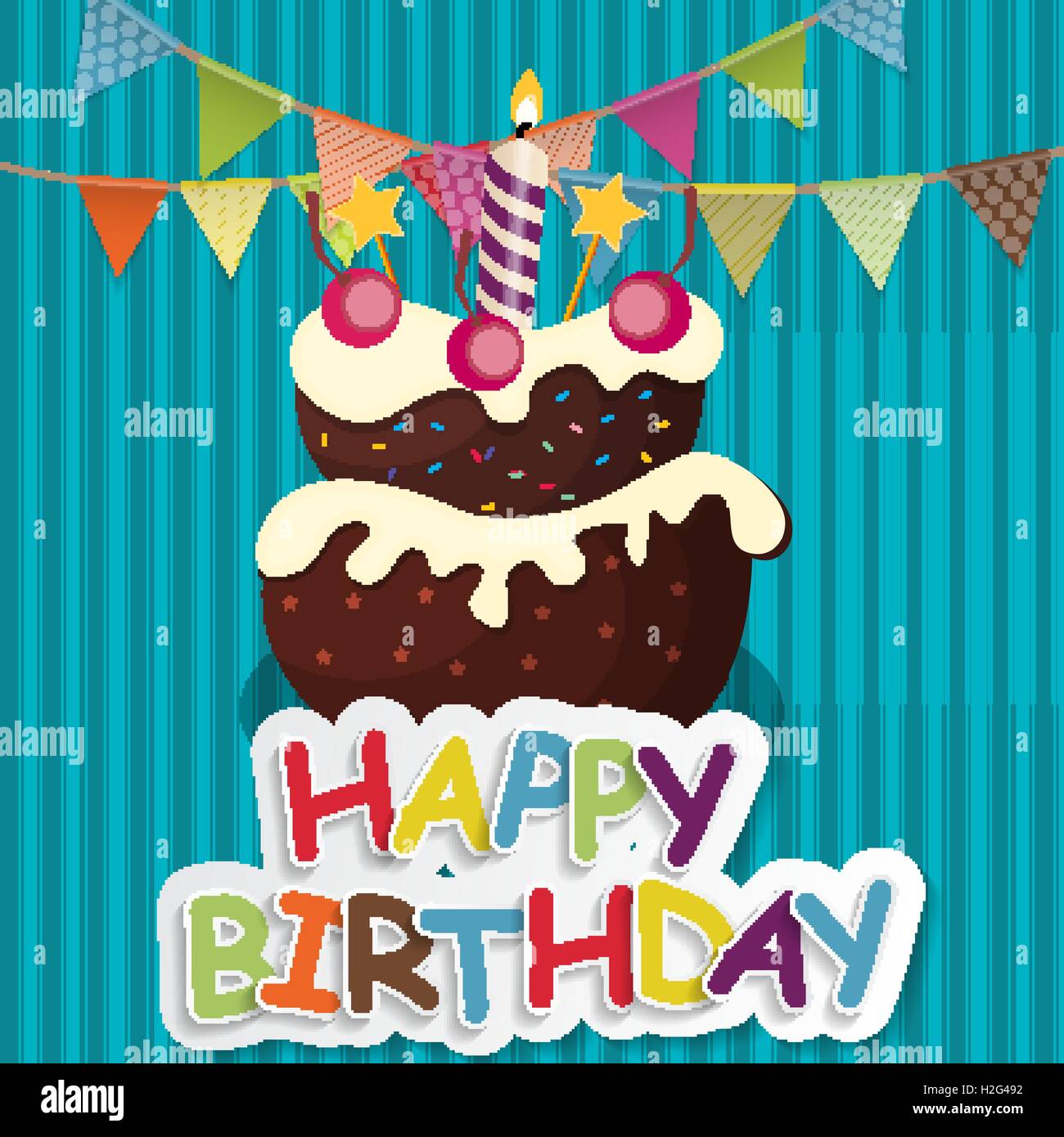 Color Glossy Happy Birthday Balloons, Flags and Cake Banner Back Stock ...