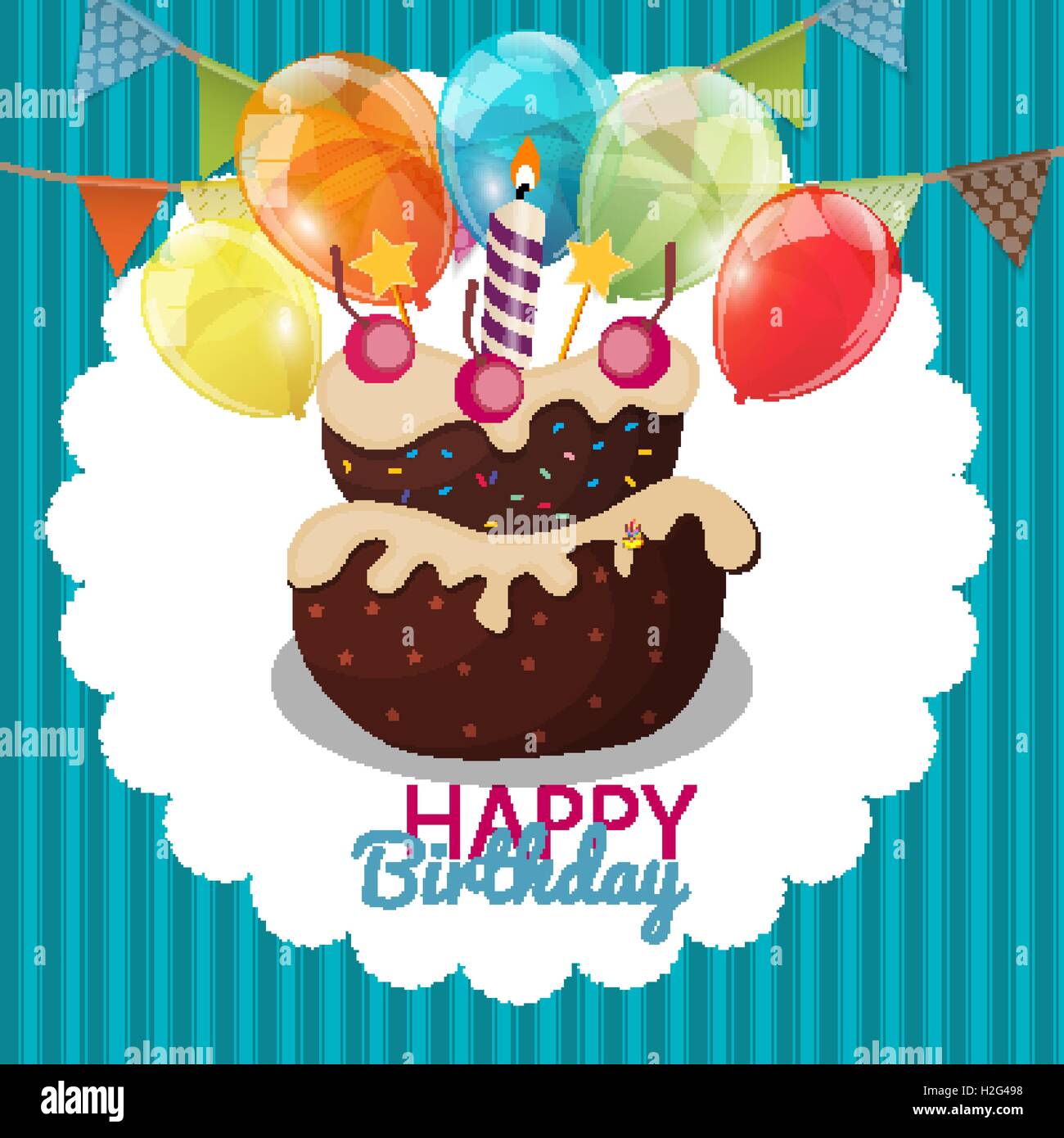 Color Glossy Happy Birthday Balloons, Flags and Cake Banner Back Stock ...