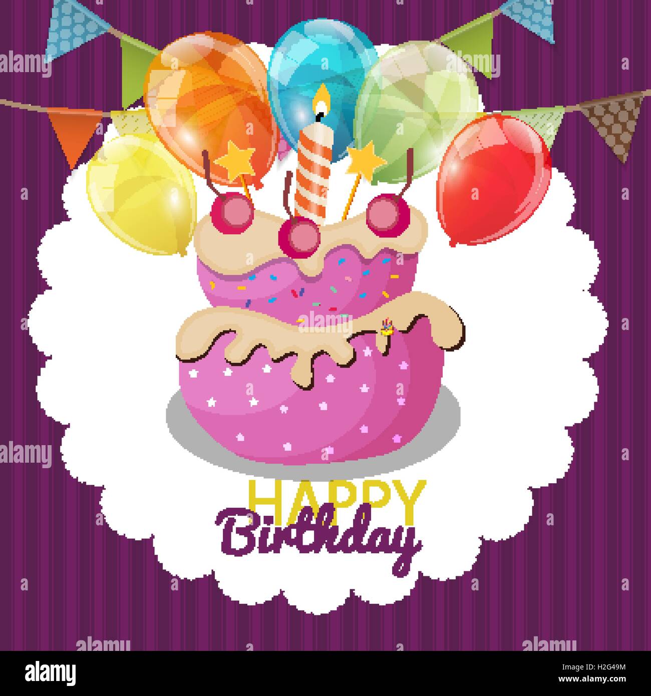 Color Glossy Happy Birthday Balloons, Flags and Cake Banner Back Stock ...