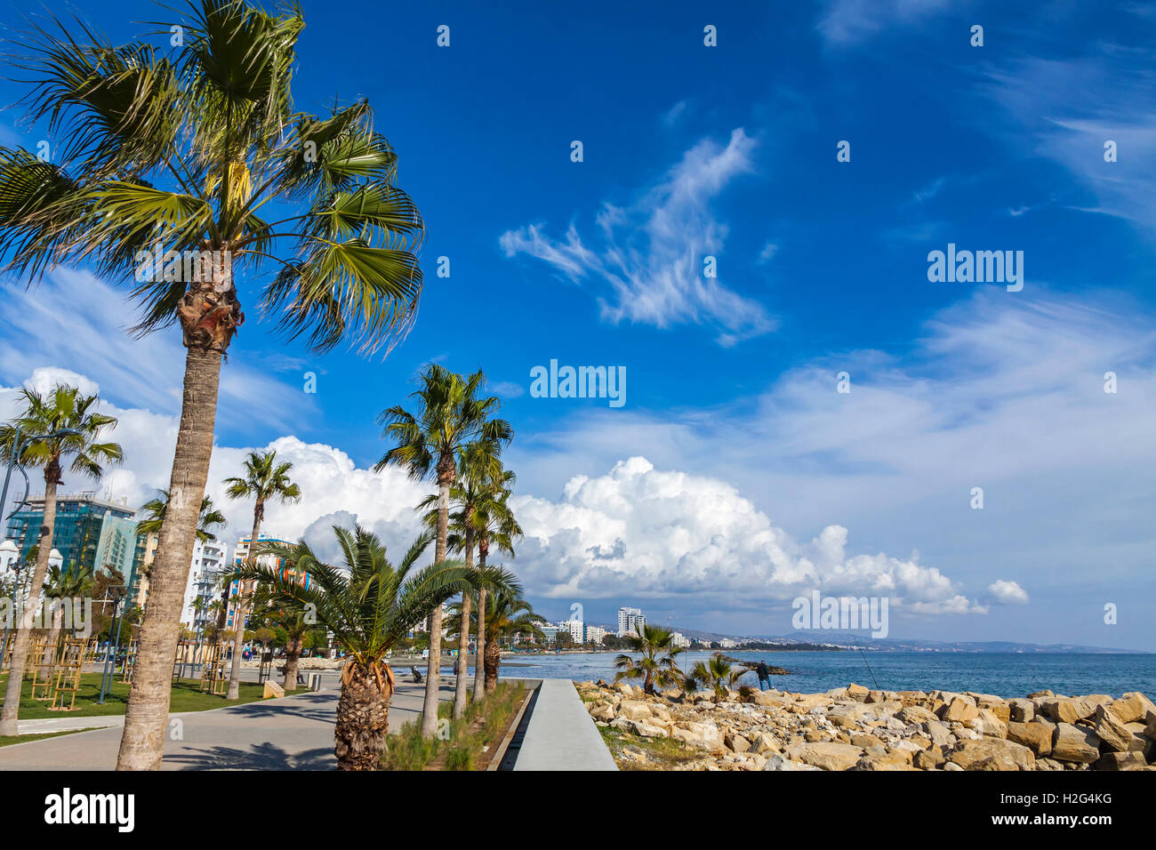 Promenade alley at Molos Park in center of Limassol city, Cyprus Stock ...
