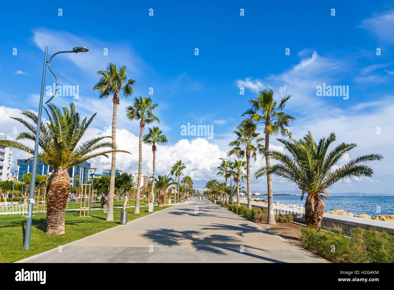 Promenade alley at Molos Park in center of Limassol city, Cyprus Stock ...