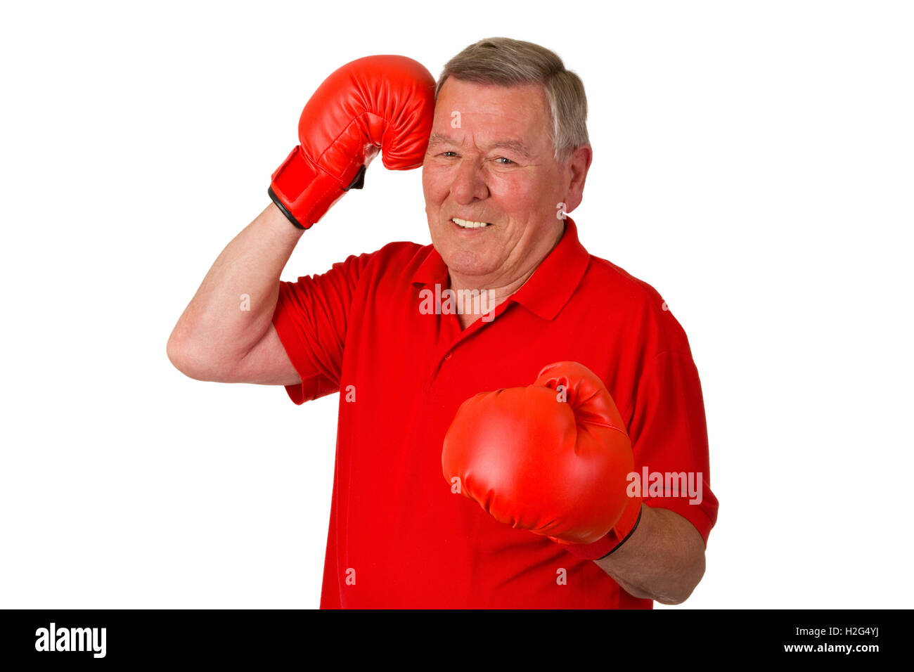 Male Senior with boxing gloves isolated on white background Stock Photo ...