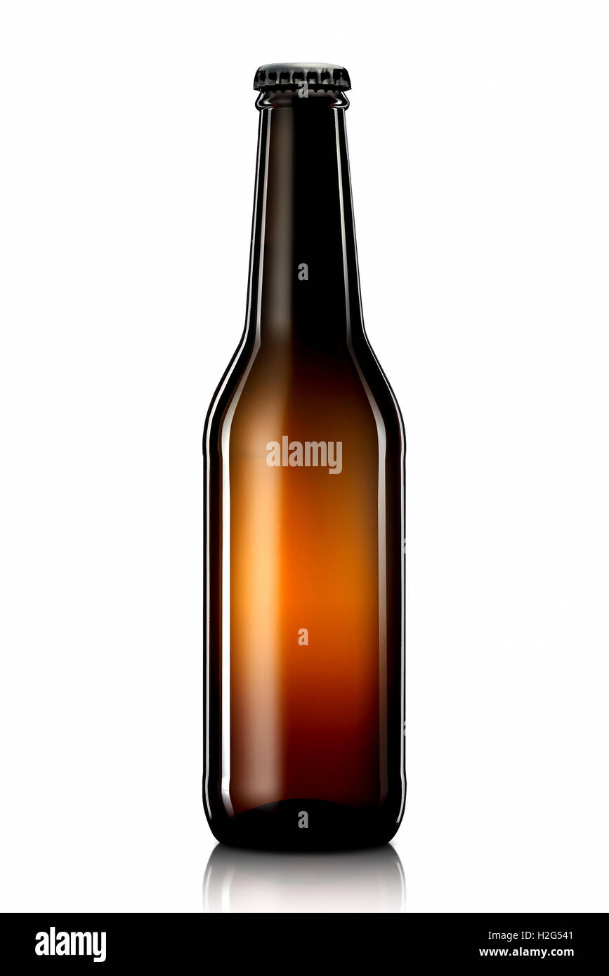 Bottle of beer or cider with clipping path isolated on white background ...